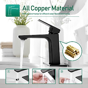 VOTON Black Bathroom Faucet Single Hole Bathroom Sink Faucet Modern Vanity Faucet, One Hole 3 Hole with Deck Plate, RV Camper Lavatory Bathroom Faucet