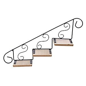 Garneck Wall Shelf Decor Metal Shelving Rack Wall Mount Wood Shelf Staircase Shape Metal Floating Shelf Storage Rack for Living Room Bedroom Kitchen Bathroom Black Hanging Wall Shelf Vintage Shelves