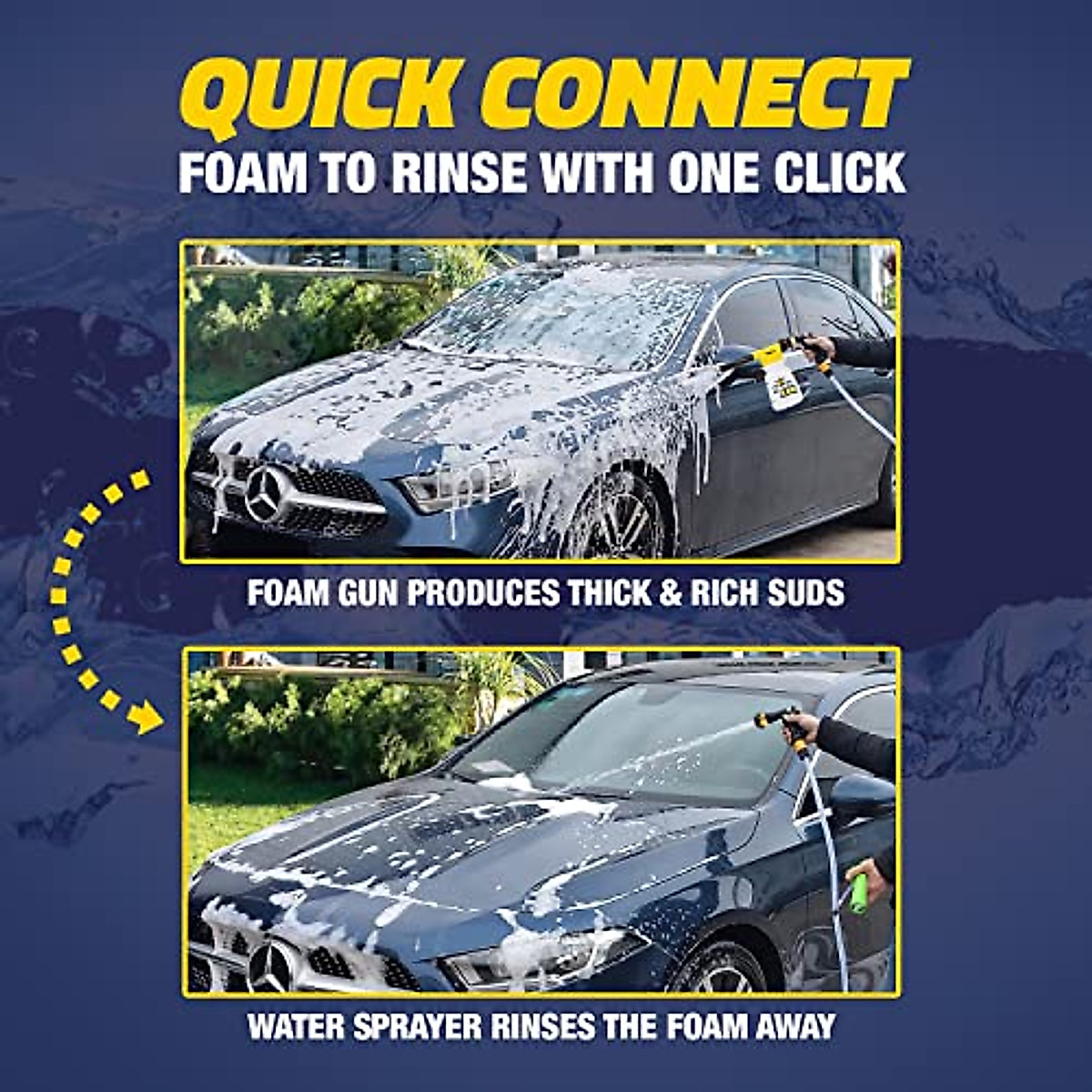 Foam King™ Foam Gun Car Wash + Microfiber Wash Mitt + Detailing Towel - Connects to Garden Hose - Ultimate Scratch Free Cleaning - Snow Foam Blaster Foam Cannon Car Washing Kit