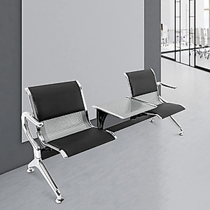 Airport Reception Chairs Waiting Room Chairs with Table and Arms 2 Seat PU Leather Reception Bench Waiting Area Bench Guest Reception Chairs for Office, Business, Salon, Bank, Hospital, School