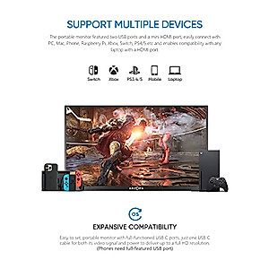 ARZOPA Portable Monitor, 14.0" Ultra Slim Portable Laptop Monitor FHD 1080P External Display with Dual Speakers Second Screen for Laptop PC Phone Xbox PS4/5 Switch-A1 GAMUT Slim