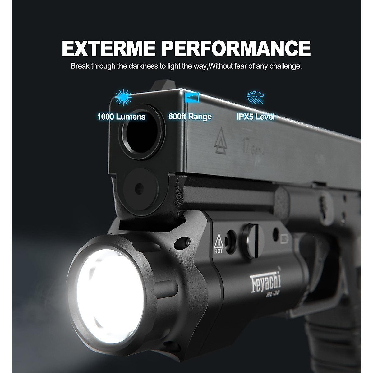 Feyachi HL-20 Pistol Light 1000 Lumen Upgrade LED Weapon Light Compact Rail Mounted Handgun Tactical Flashlight Rail Locating Keys for Picatinny