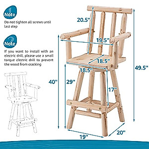 Mingyall Wooden Bar Stool Outdoor Set of 2, High Top Patio Wood Chair, Outsdie Swivel Bar Chair, Log Barstool for Bistro Lawn, Garden, Backyard, Natural Stained