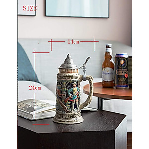 HAUCOZE Beer Stein Mug German Hunting Drinking Stanley Viking Tankard with Petwer Lid for Birthday Gifts Men Father Husband 0.6 Liter