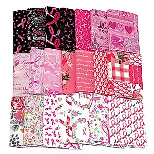 Fields 10 Fat Quarters - Breast Cancer Awareness Pink Ribbons Survivors Hearts Floral Inspirational Quality Quilters Cotton Fabrics Assorted Fat Quarter Bundle M492.26
