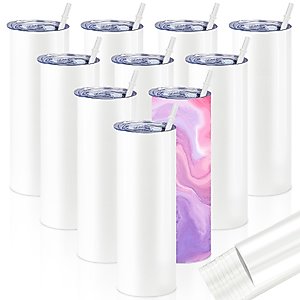 XccMe 30oz Sublimation Skinny Stainless Steel Tumbler,10Pack Double Wall Straight Slim Insulated Tumblers with Lids,Straws,Individually Box,Sublimation Coating for Heat Transfer (White)