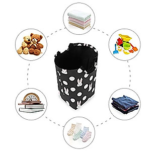 AUUXVA Cute Rabbit Polka Dot Pattern Laundry Basket Collapsible Fabric Laundry Hamper Dirty Bag Storage Baskets Rectangle Folding Washing Clothes Organizer for Bathroom Bedroom Laundry Room 50L
