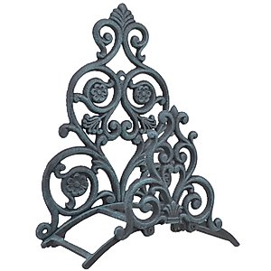 FLAG EMOTES Floral & Spade Wall Garden Hose Holder Hanger Verdigris Cast Iron 13.25" Tall
