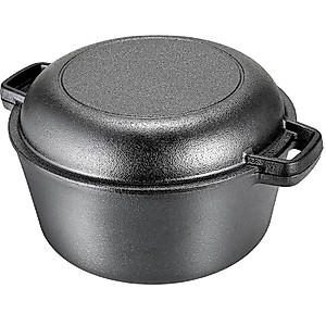 TLGREEN Cast Iron Dutch Oven Pot with Lid,Cast Iron Pot (5.1QT) and Cast Iron Lid as a Skillet(1.9QT) - Dutch Oven Cast Iron with Silicone Holders, Iron Stand, for Oven, Stove, Grill，Campfire