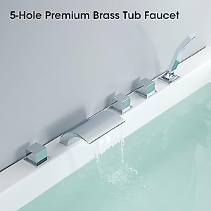 Deck Mount Roman Tub Faucet Set, Waterfall High Flow Chrome Bathtub Faucets, 12-15.7in Widespread, Deck Mount Tub Faucet with Valve, 5 Holes Bath Tub Faucet Set,14GPM@60PSI,with Handheld Shower