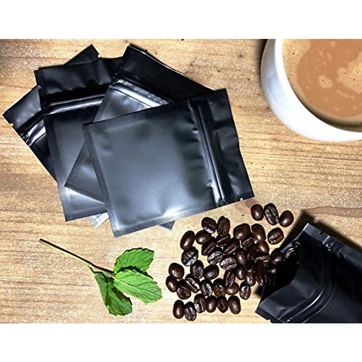 Karmay 100-3x4 Premium Smell Proof Flat Ziplock Double-Sided Reusable Metallic Foil Food Storage Bags (Matte Black)