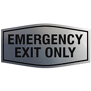 Signs ByLITA Fancy Emergency exit only Sign - Laser-Engraved Lettering | Durable ABS Plastic | Vibrant Colors | Powerful Foam Tape Sign (Brushed Silver) - Small