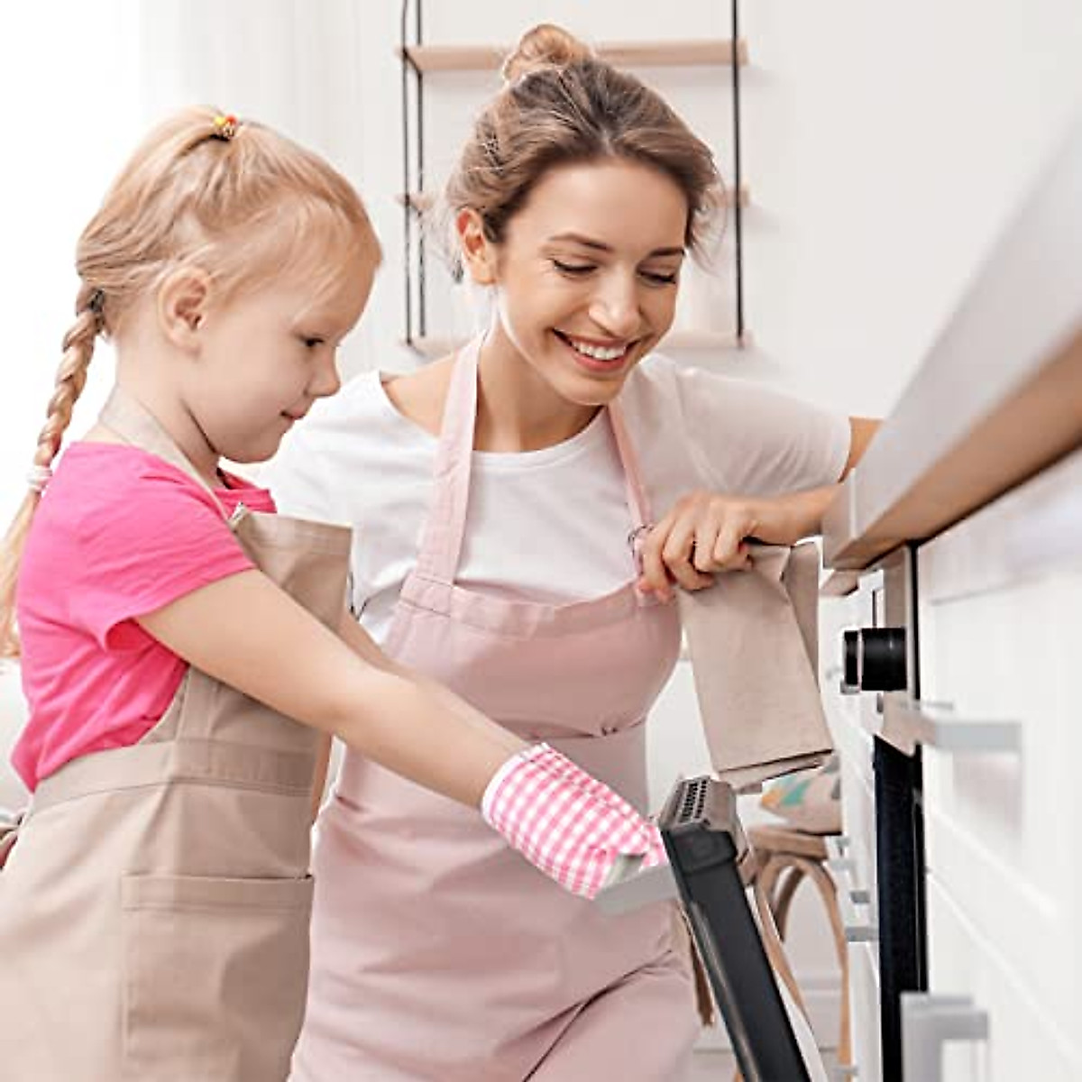 12 Pcs Kids Oven Mitts Children Heat Resistant Kitchen Mitts Checkered Kitchen Oven Gloves Kids Kitchen Mittens for Safe Cooking Baking Microwave Child Play BBQ Grilling, Age 2-10 (Red, Pink, Blue)