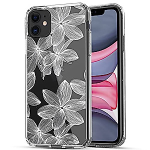 RANZ iPhone 11 Case, Anti-Scratch Shockproof Series Clear Hard PC+ TPU Bumper Protective Cover Case for iPhone 11 (6.1 inch) - White Flower