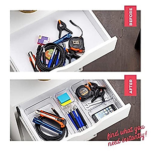 16 Pcs Drawer Organizer Set Dresser Desk Drawer Dividers - 5 Size Bathroom Vanity Cosmetic Makeup Trays - Multipurpose Clear Plastic Storage Bins for Jewelries, Kitchen Gadgets and Office Accessories