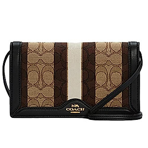 Coach Women's Anna foldover clutch crossbody in signature jacquard with stripe