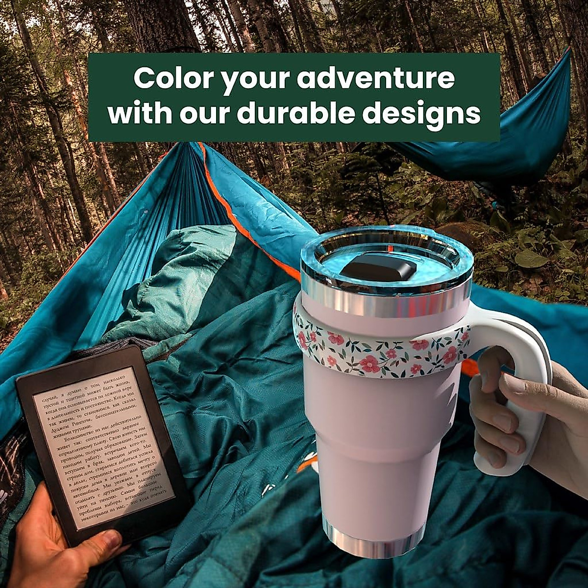 for YETI Handle 30 oz Tumbler, Compatible for YETI 30 oz Tumbler Handle and YETI Cup Holder, Handle for YETI 30 oz Tumbler with Anti-Scratch Pink Floral Design for Girls Woman, White, 1 Pack