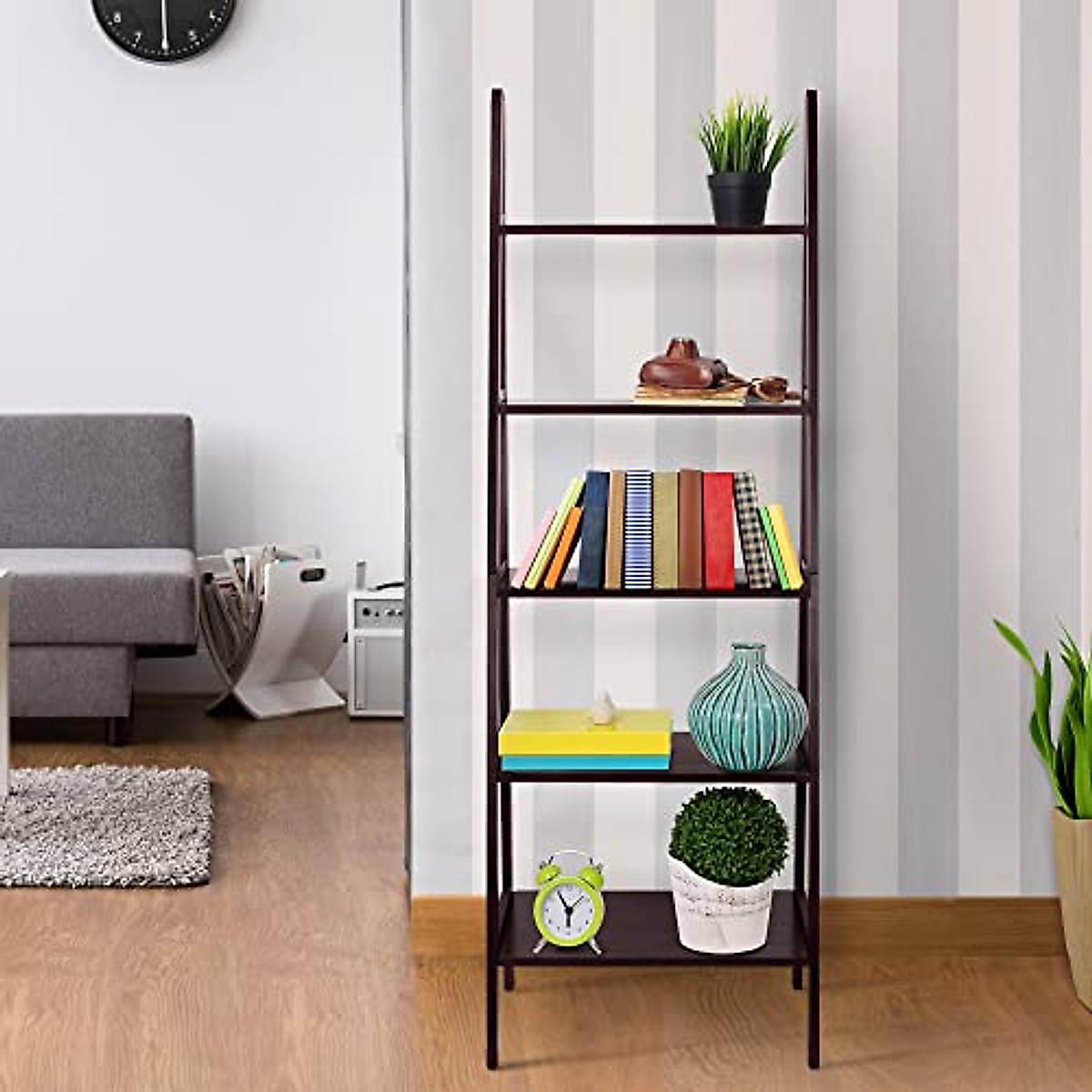 Casual Home 5-Shelf Ladder Bookcase,72-Inch , Espresso