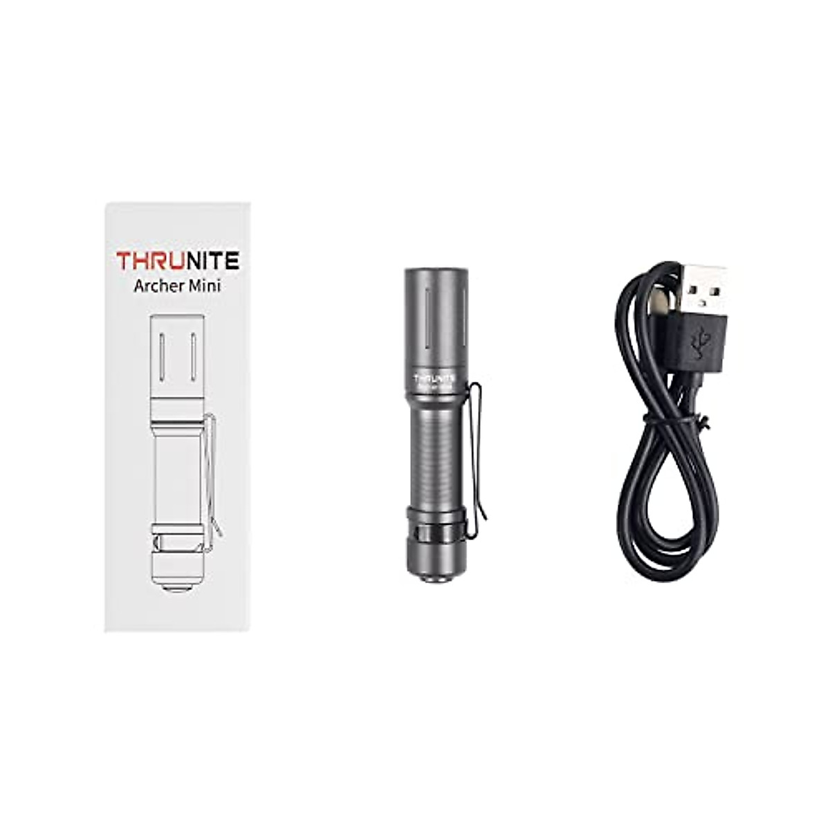 ThruNite EDC Flashlight Archer Mini, 405 Lumens Tail Switch LED Flashlight, USB C Rechargeable Little Pocket Penlight for Camping, Outdoor, and Emergency - Metal Grey Cool White