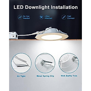 Lightdot Ceiling Light Fixture, Retrofit LED Recessed Lighting 6 inch, Downlight with Baffle Trim, Canless with Junction Box-10Pack