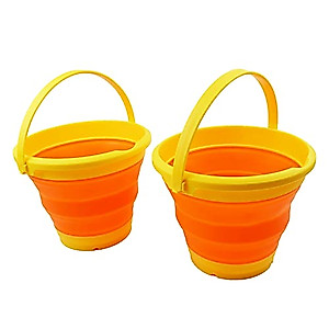 SAMMART 5.5L (1.4 Gallon) Collapsible Plastic Bucket - Foldable Round Tub - Portable Fishing Water Pail - Space Saving Outdoor Waterpot (Yellow/Carrot (Set of 2))