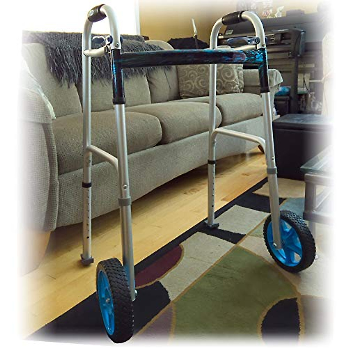 Top Glides 8" Off-Road Walker Wheel Kits with Free Flexfit Universal Ski Glides (Blue)