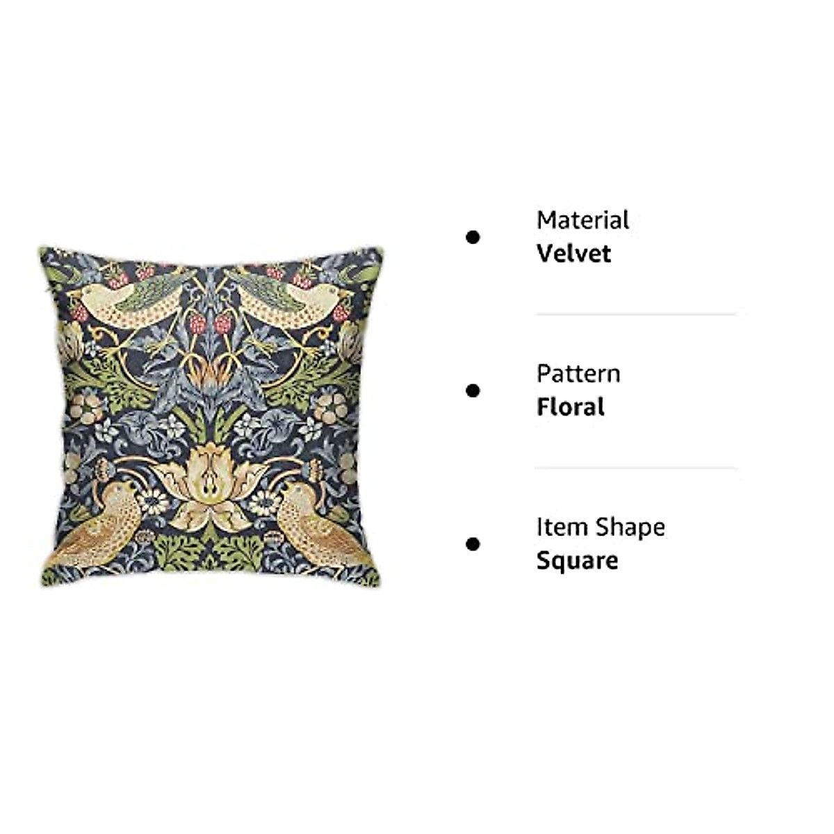 Nebra William Morris Strawberry Thief Original Throw Pillow Covers Cozy Square Throw Pillowcases Home Decor for Bed Couch Sofa Living Room Cushion Cover 18"X18"