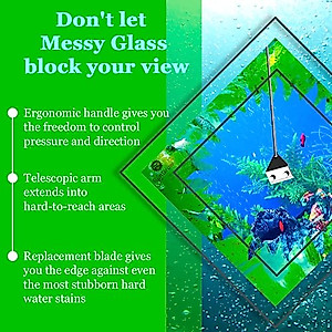 SunGrow Aquarium Glass Cleaner, Long Handheld Tool Cuts Cleaning Time to Half, Keep Hands Dry, Sharp Blade to Remove Thickest Residue, Frequent Tank Maintenance