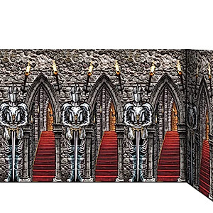 Medieval Knight Party Photography Background Medieval Theme Plastic Backdrop Halloween Knight Castle Entrance Background Photo Prop Tablecloths for Halloween Birthday Party Decor, 108 x 54 Inch