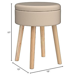 Mxfurhawa Storage Ottoman Linen Round Vanity Stool Tray Top Modern Foot Stool with Wood Legs Multifunctional Upholstered Foot Ottoman Rest for Living Room, Bathroom, Makeup (Beige)