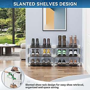 DEYILIAN Shoe Rack for Entryway, 3 Tier Shoe Rack for Closet Floor Shoe Storage, Narrow Shoe Rack with Slanted Shelves, Shoe Rack Organizer for Small Spaces Shoe Stand 20.27 x 6.88 x 24.4 in White