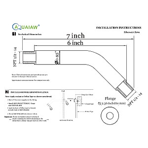 Aquaiaw Only Produce and Sell Solid Brass Shower Arms. Aquaiaw Shower Arm and O-Ring Flange, 6 inch, Solid Brass, Round, Both 1/2 NPT Tapered Threads, PVD Brushed Nickel Wall Mount Shower Head Arm