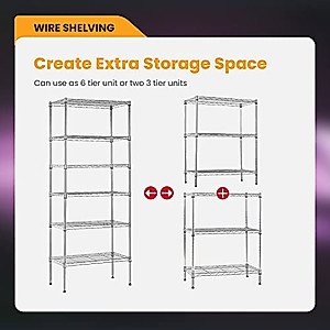 BestOffice Adjustable Wire Shelving Storage Shelves Heavy Duty Shelving Unit for Small Places Kitchen Garage (Chrome, 13" D x 23" W x 59" H)