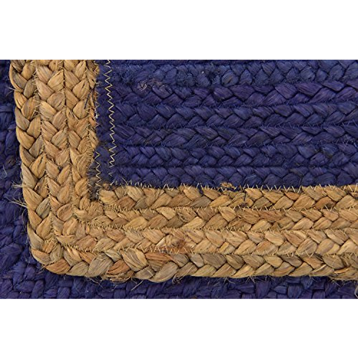 Unique Loom Braided Jute Collection Classic Quality Made Natural Hand Woven with Solid Color Detail, Area Rug, Rectangular 2' 0" x 3' 0", Navy Blue/Tan