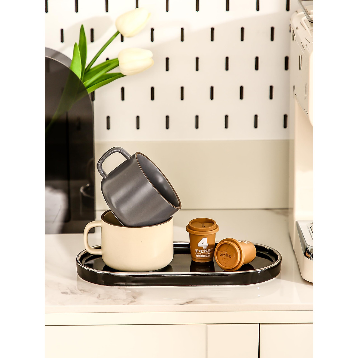 Redelaenor Ceramics Bathroom Tray for Counter, Perfume Key Trinket Ring Tray, Decor Soap Dispenser Countertop Tray for Kitchen Sink Organization.(Black Medium