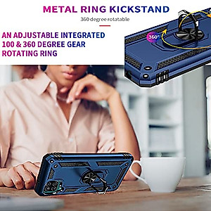 STARSHOP Samsung Galaxy A42 5G Phone Case, with [Tempered Glass Screen Protector Included], Military Grade Shockproof Protective Dual Layer Phone Cover with Metal Ring Kickstand - Navy