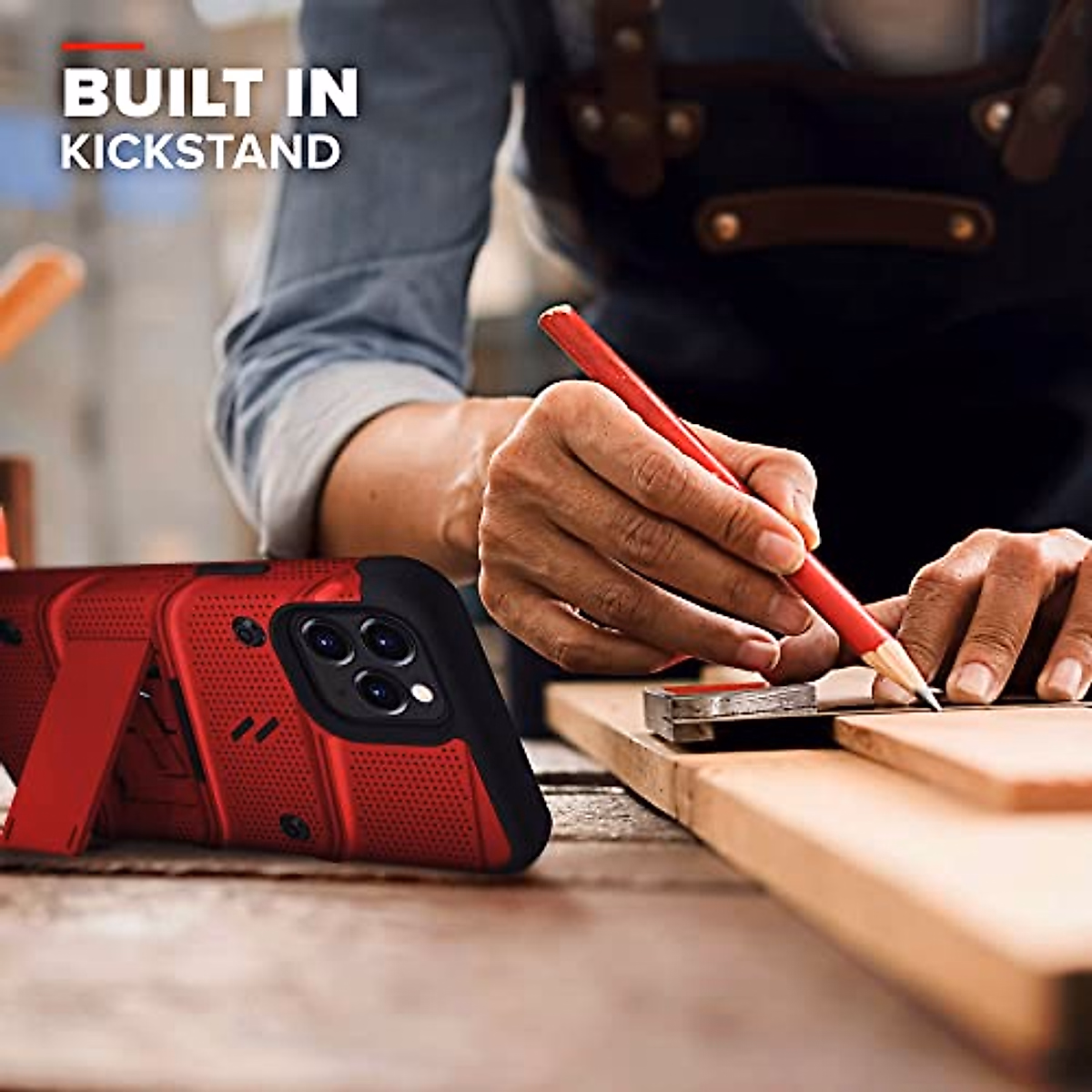 ZIZO Bolt Series for iPhone 12 / iPhone 12 Pro Case with Screen Protector Kickstand Holster Lanyard - Red & Black