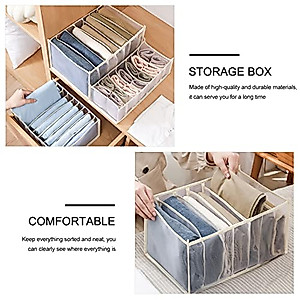 Cabilock Portable Closet Clothing Storage Bags 2PCS Wardrobe Clothes Organizer 7 Grids Jeans Storage Box Foldable Mesh Drawer Organizer for Bedroom Closet Wardrobe (Beige) Scarf Organizer