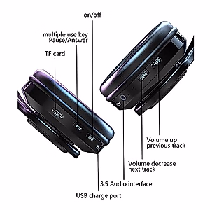 Viadha True Wireless Bluetooth Headphones, Over-Ear HiFi Stereo Noise Cancelling Headphones with Microphone, Foldable Lightweight Headset with Deep Bass for Home Travel Work Cellphone