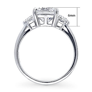 BERRICLE Sterling Silver 3-Stone Wedding Engagement Rings Cushion Cut Cubic Zirconia CZ Ring for Women, Rhodium Plated Size 9