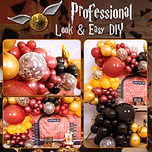 ALL-IN-1 Harry Potter Balloons Garland Arch Kit with BONUS Snitch – Harry Potter Birthday Party Decorations & Supplies for Baby Shower, Chosen One, Wizard Burgundy Black Hogwarts Balloons