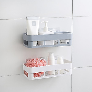 Yosoo Corner Shelf Plastic Wall Mounted Adhesive Shower Basket Storage Organizer for Home Bathroom(White)