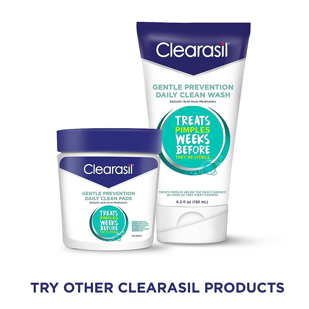 Acne Treatment Facial Cleansing Pads- Clearasil Gentle Prevention Daily Clean Pads with Salicylic Acid Acne Medication, 90 Count (Pack of 3)