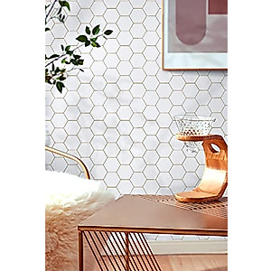 Fiula Gold and White Geometric Wallpaper Peel and Stick Wallpaper Hexagon White Wallpaper 17.3”×78.7”Decorative Shelf Drawer Liner Roll Waterproof