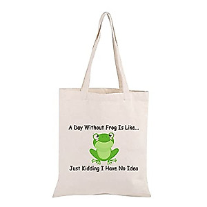 JNIAP Frog Tote Bag Frog Amphibian Lover Gift A Day Without Frog Is Like Just Kidding I Have No Idea Frog Themed Shoulder Bag (Frog Tote Bag)