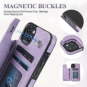 JAROIE Wallet Case for iPhone 13 with 3 Card Slots Embossed Mandala Pattern Flowers Magnetic Buttons Flip Faux Leather Cover Shockproof 2021 6.1 Inch (Purple)