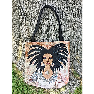 Shades of Color Woven Tote Bag, Nubian Queen, 17 x 17 inches (WTB009)