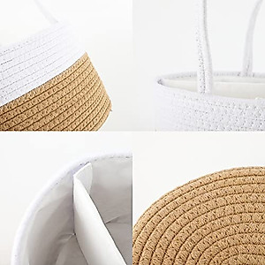HODAKJUE Baby Diaper Caddy Organizer, Cotton Rope Nursery Storage Basket, Car & Changing Table Tote for Newborn Boys Girls ( White & Brown )