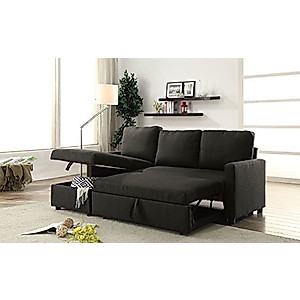 ACME FURNITURE Hiltons Charcoal Linen Sectional Sofa with Sleeper and Storage