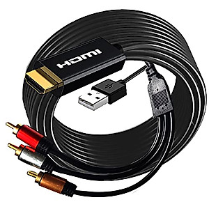 RCA to HDMI Cable 10FT with IC, 3-RCA AV to HDMI Male Cable Video Audio Component Converter Adapter 1080P Cable for TV HDTV DVD